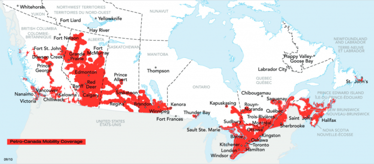 Cellular network coverage, antenna map in Canada