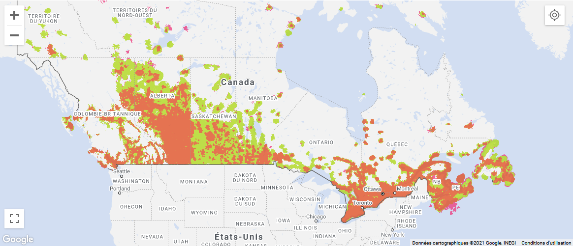 Couverture réseau cellulaire, carte antennes au Québec - Top-Plans
