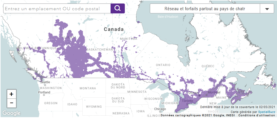 Couverture réseau cellulaire, carte antennes au Québec - Top-Plans