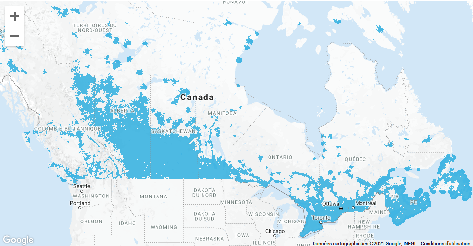 Couverture réseau cellulaire, carte antennes au Québec - Top-Plans