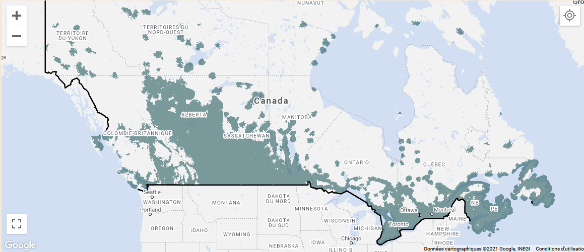 Couverture réseau cellulaire, carte antennes au Québec - Top-Plans