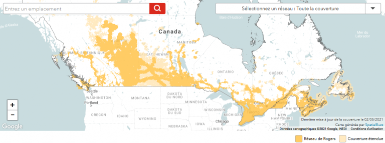 Cellular network coverage, antenna map in Canada