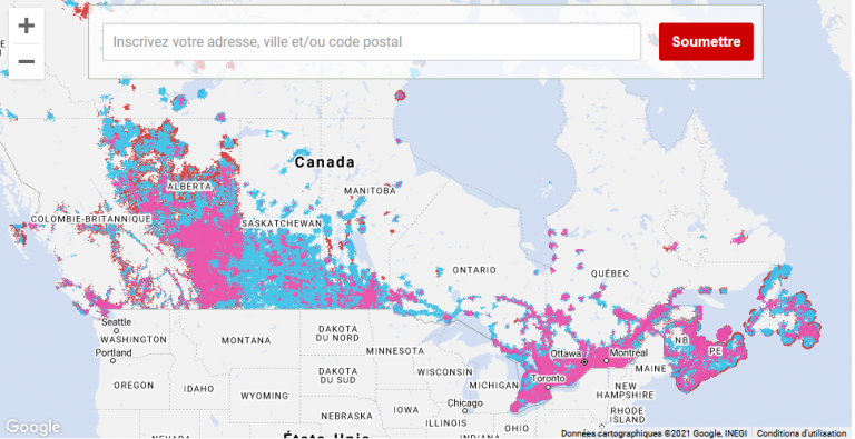 Couverture réseau cellulaire, carte antennes au Québec - Top-Plans