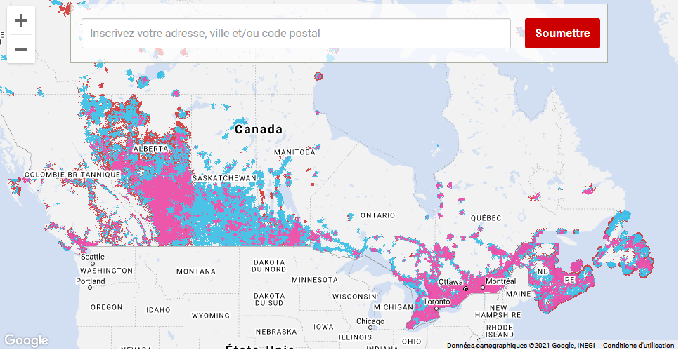 Couverture réseau cellulaire, carte antennes au Québec - Top-Plans